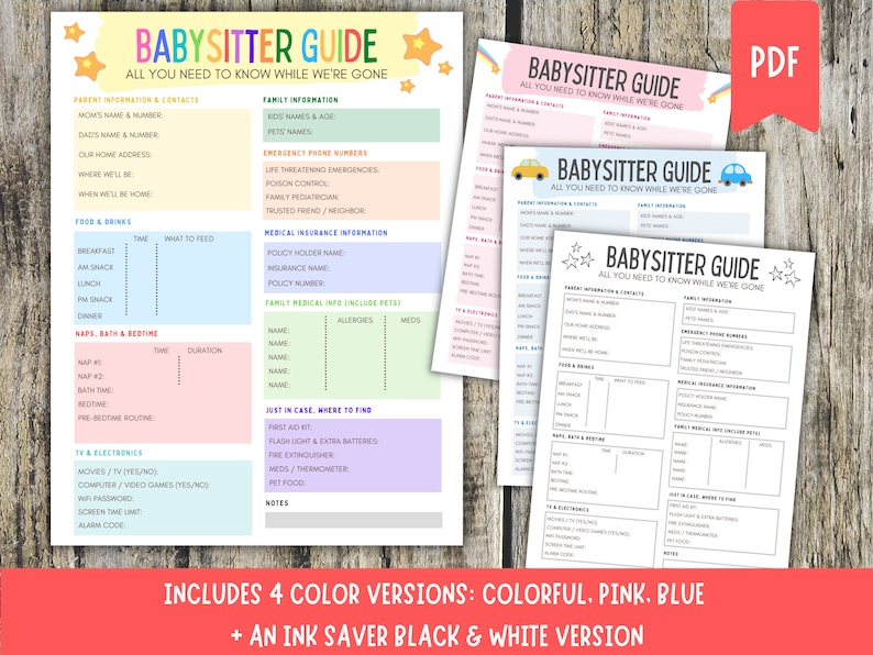 Babysitter Guide Sheet: Emergency Contacts, Nanny Information (editable ...