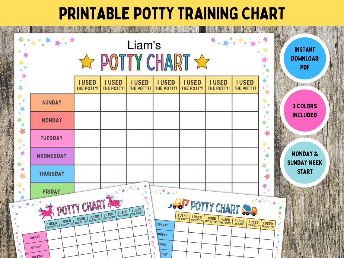 Potty Training Chart Kids Potty Chart Printable Potty - Etsy