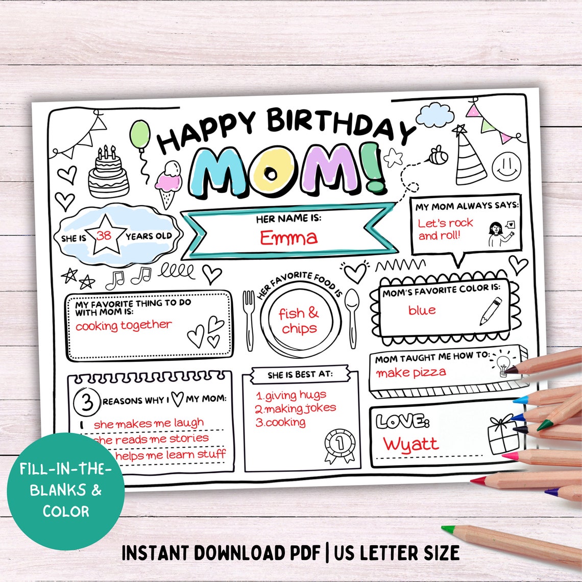 Printable Mom Birthday Card, Happy Birthday Mom, Mum Coloring Page ...