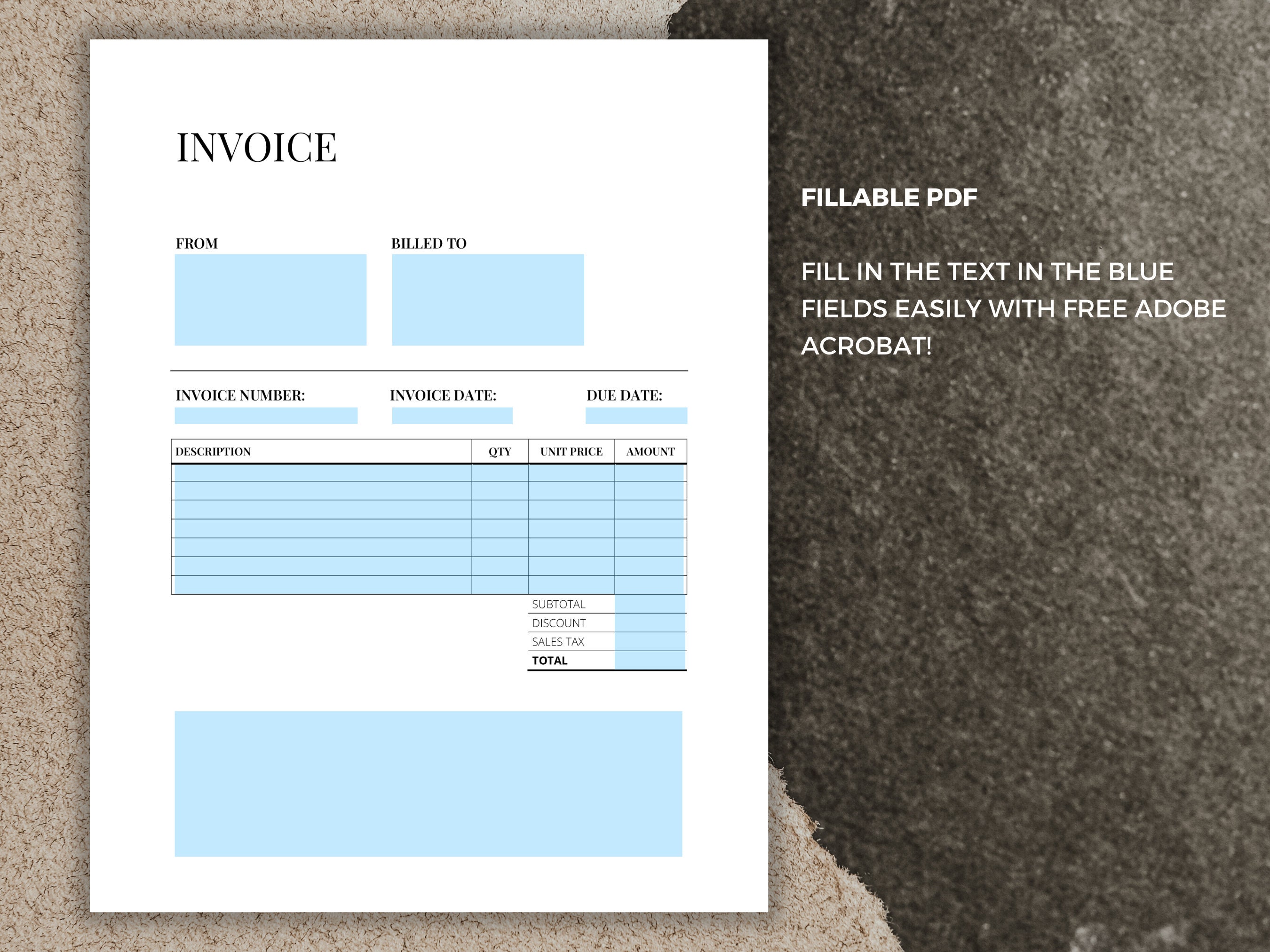 Editable Invoice Template: Word, Excel, Google Docs, PDF (US Letter) - Etsy