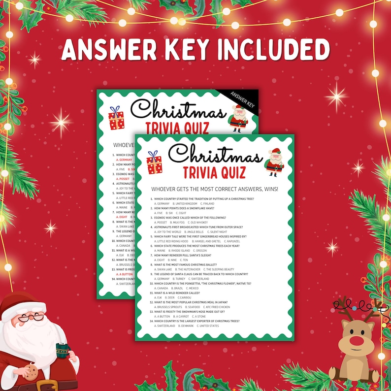 Christmas Trivia Quiz Game, Printable Christmas Family Game, Festive ...