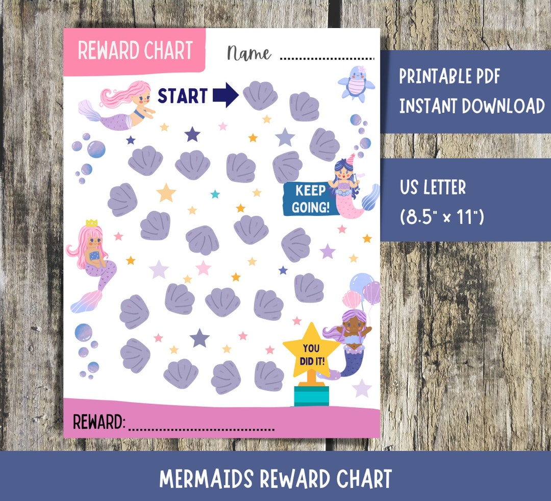 Mermaid Reward Chart, Printable Toddler Sticker Chart, Reward Chart for ...