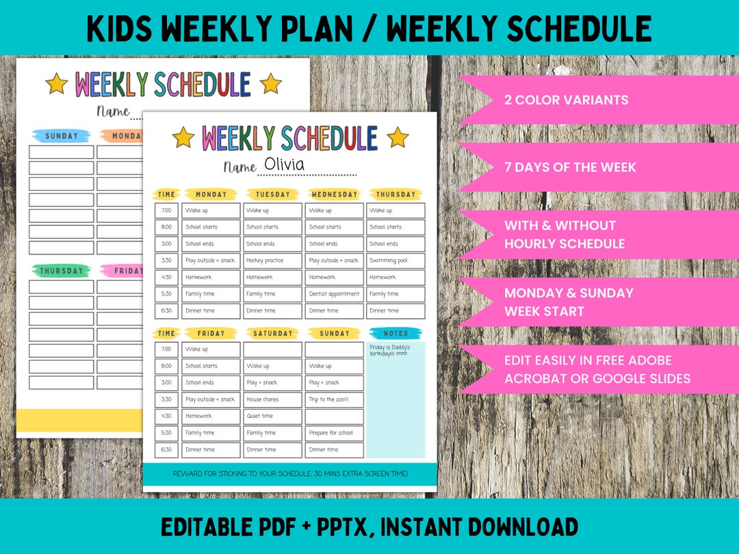 Editable Weekly Schedule for Kids, Printable Homeschool Weekly Schedule ...