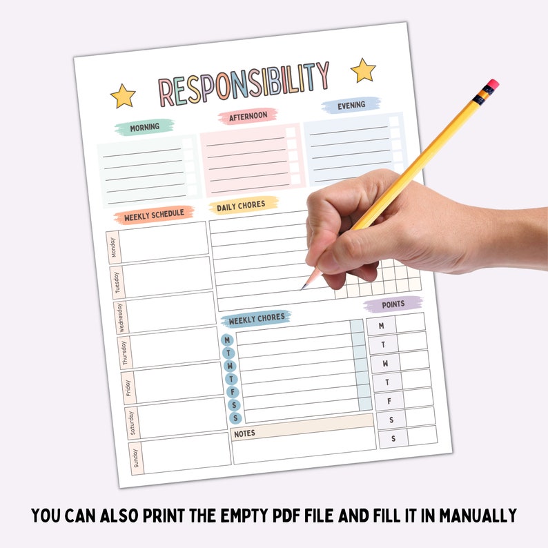 Editable Responsibility Chart Printable Chore Chart for Kids - Etsy México