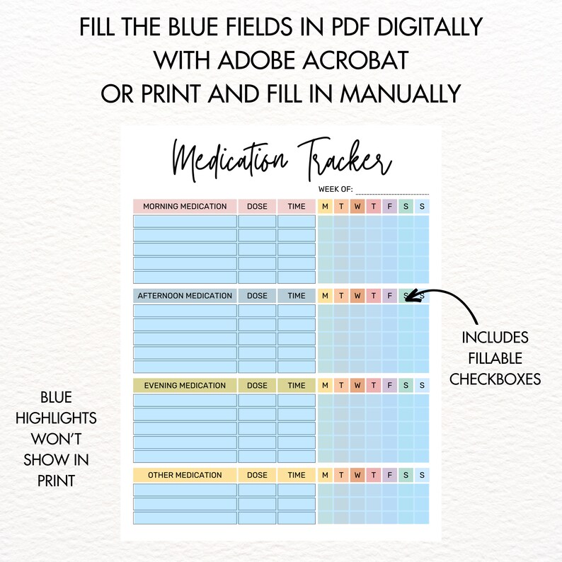 Weekly Medication Tracker: Boho Supplement Log (editable PDF) - Etsy