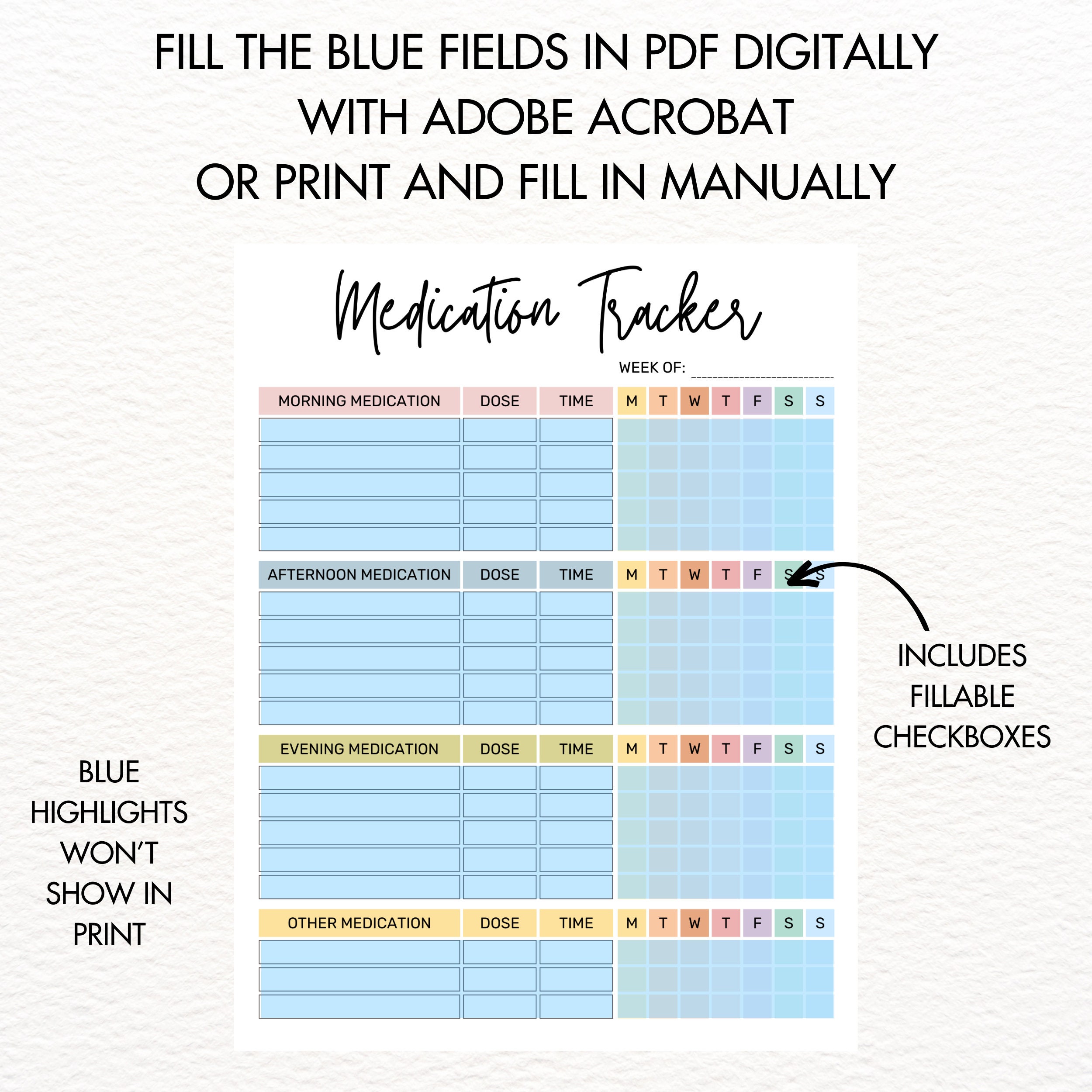 Printable Medication Schedule, Weekly Medication Tracker, Morning ...