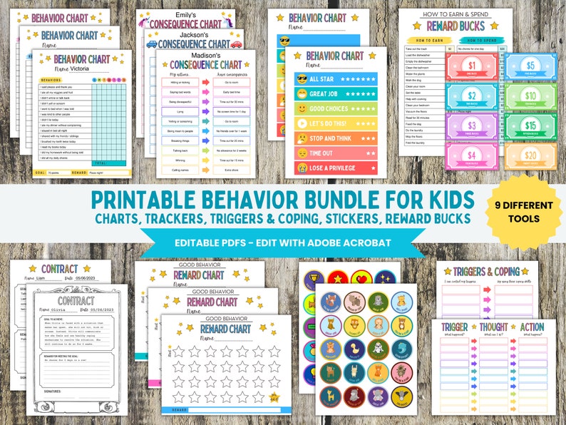 Printable Kids Behavior Chart Bundle: Reward Bucks, Stickers (PDF) - Etsy