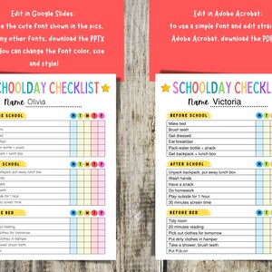 Kids Schoolday Checklist, Editable School Schedule, Printable Kids ...