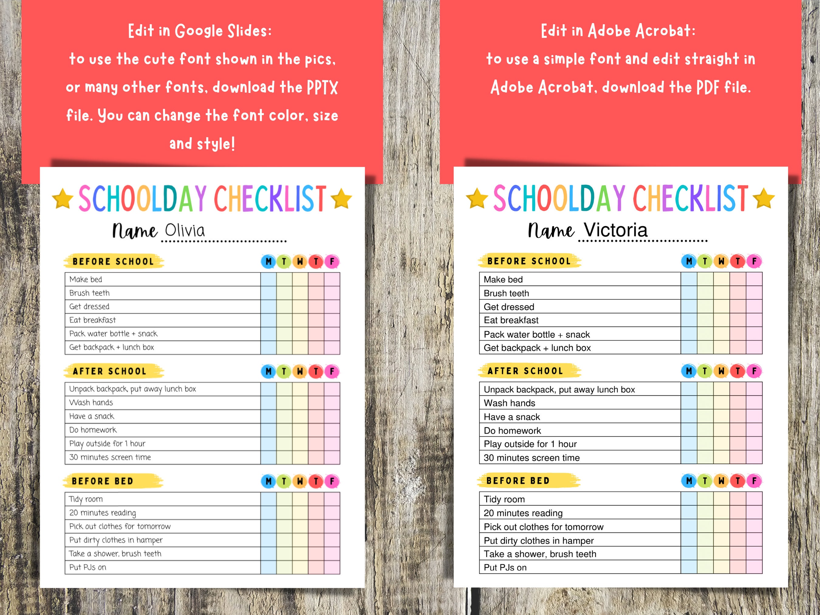 Kids Schoolday Checklist, Editable School Schedule, Printable Kids ...