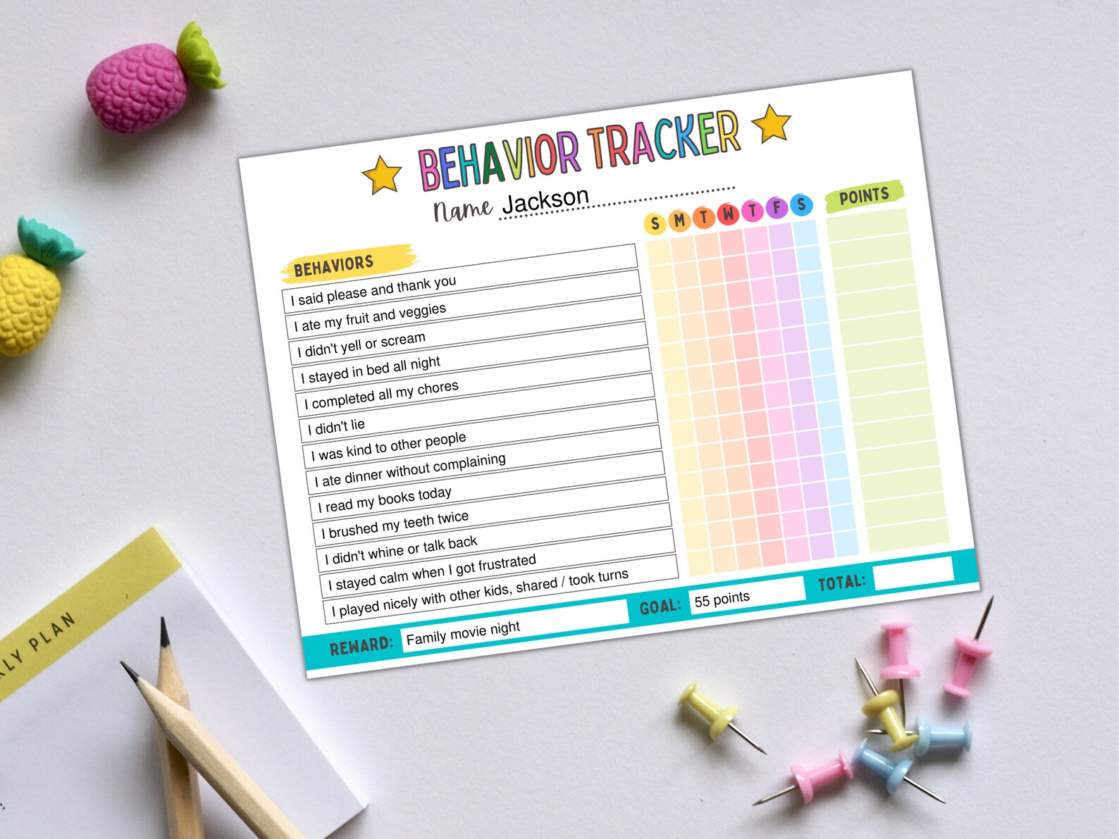 Behavior Chart for Kids, Behavior Reward Chart, Good Behavior Chart ...