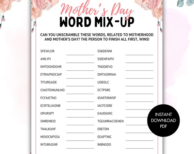Mother's Day Word Scramble Game, Printable Mother's Day Game, Classroom ...
