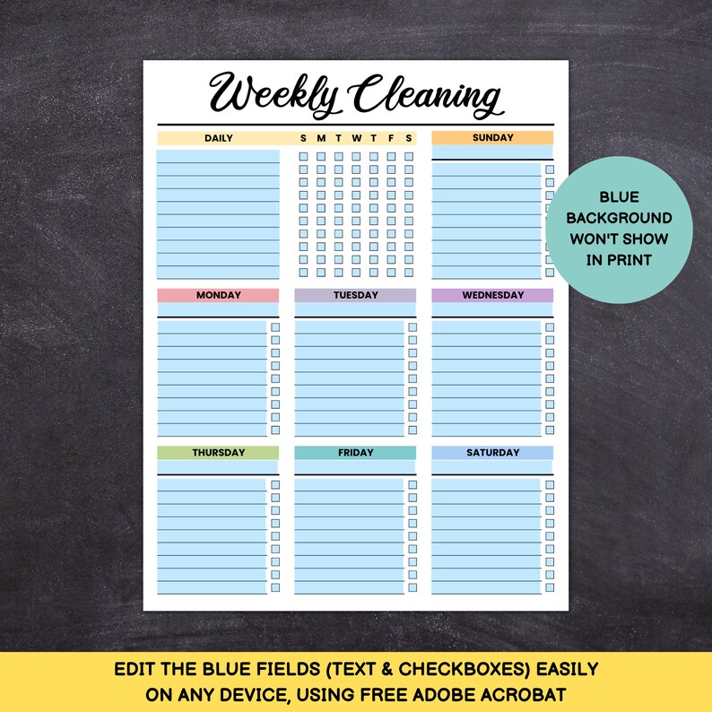 Editable Weekly Cleaning Checklist: Printable Planner (PDF) - Etsy