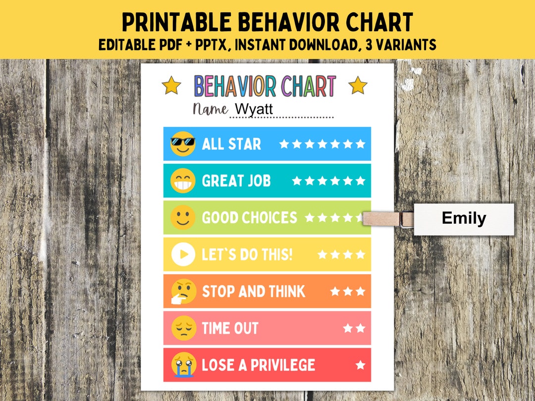 Printable Behavior Chart, Colorful Behavior Chart for Kids, Classroom ...