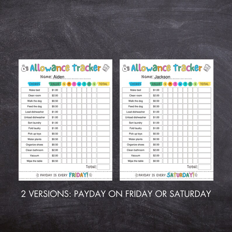 Kids Allowance Chart, Allowance Tracker, Editable, Chore Chart for Kids ...