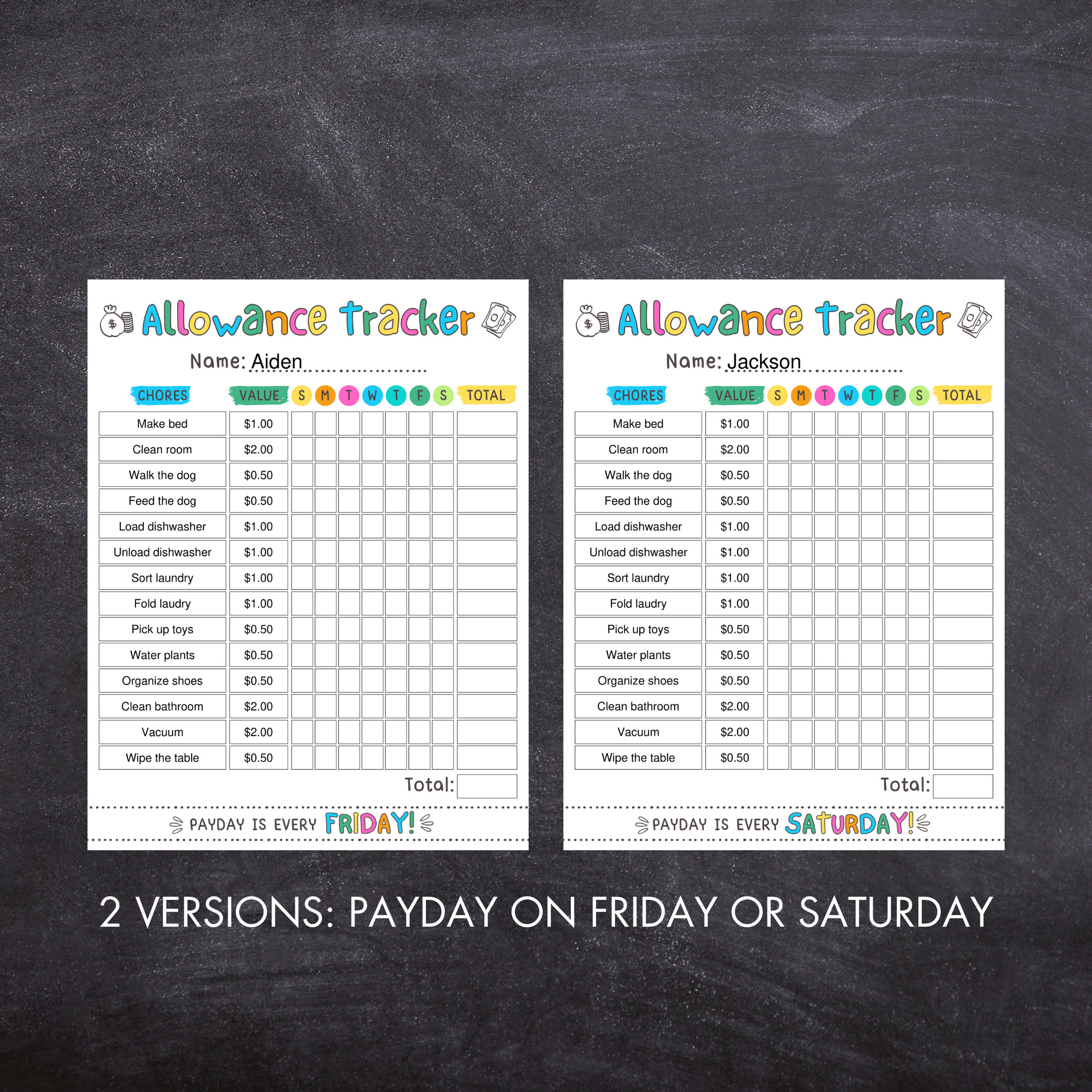 Kids Allowance Chart, Allowance Tracker, Editable, Chore Chart for Kids ...