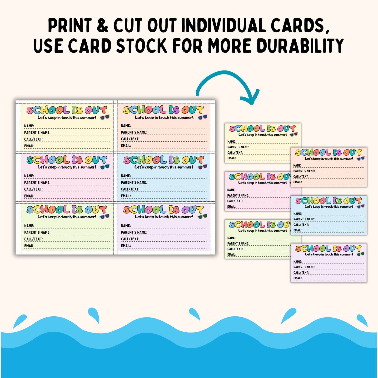 Printable Summer Contact Card, Editable, End of School Cards for Kids ...