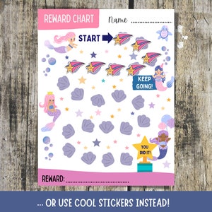 Mermaid Reward Chart, Printable Toddler Sticker Chart, Reward Chart for ...