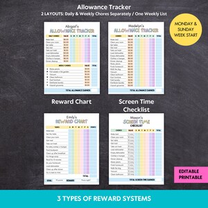 Editable Kids Chore Chart Bundle, Allowance, Screen Time, Behavior ...