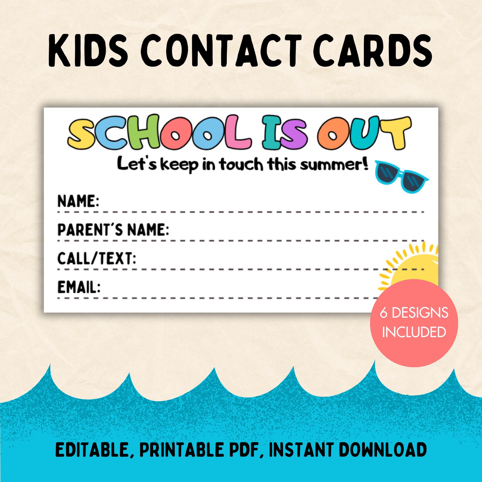 Printable Summer Contact Cards, Editable Kids Play Date Cards, Keep in ...