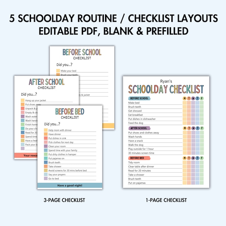 Kids Chore Chart Bundle: Editable Daily & Weekly Planner (PDF) - Etsy