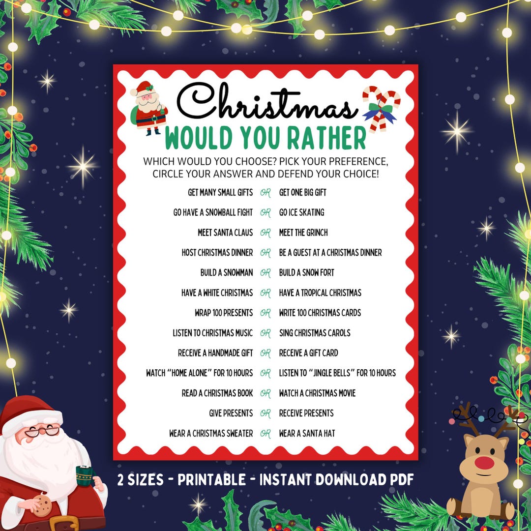 Christmas Would You Rather Game, Printable Holiday Party Game, Family ...