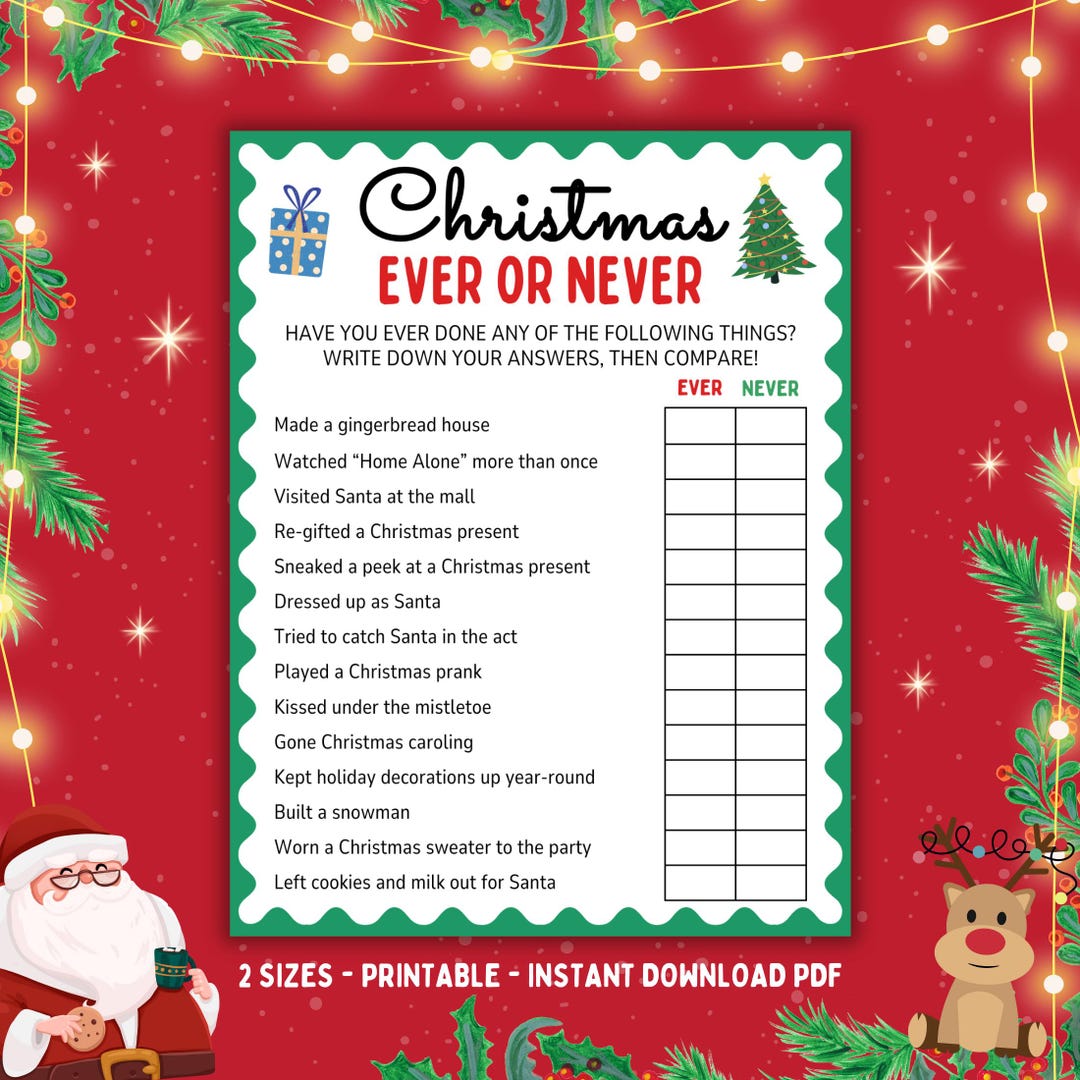 Christmas Ever or Never Game, Never Have I Ever, Festive Family Bonding ...