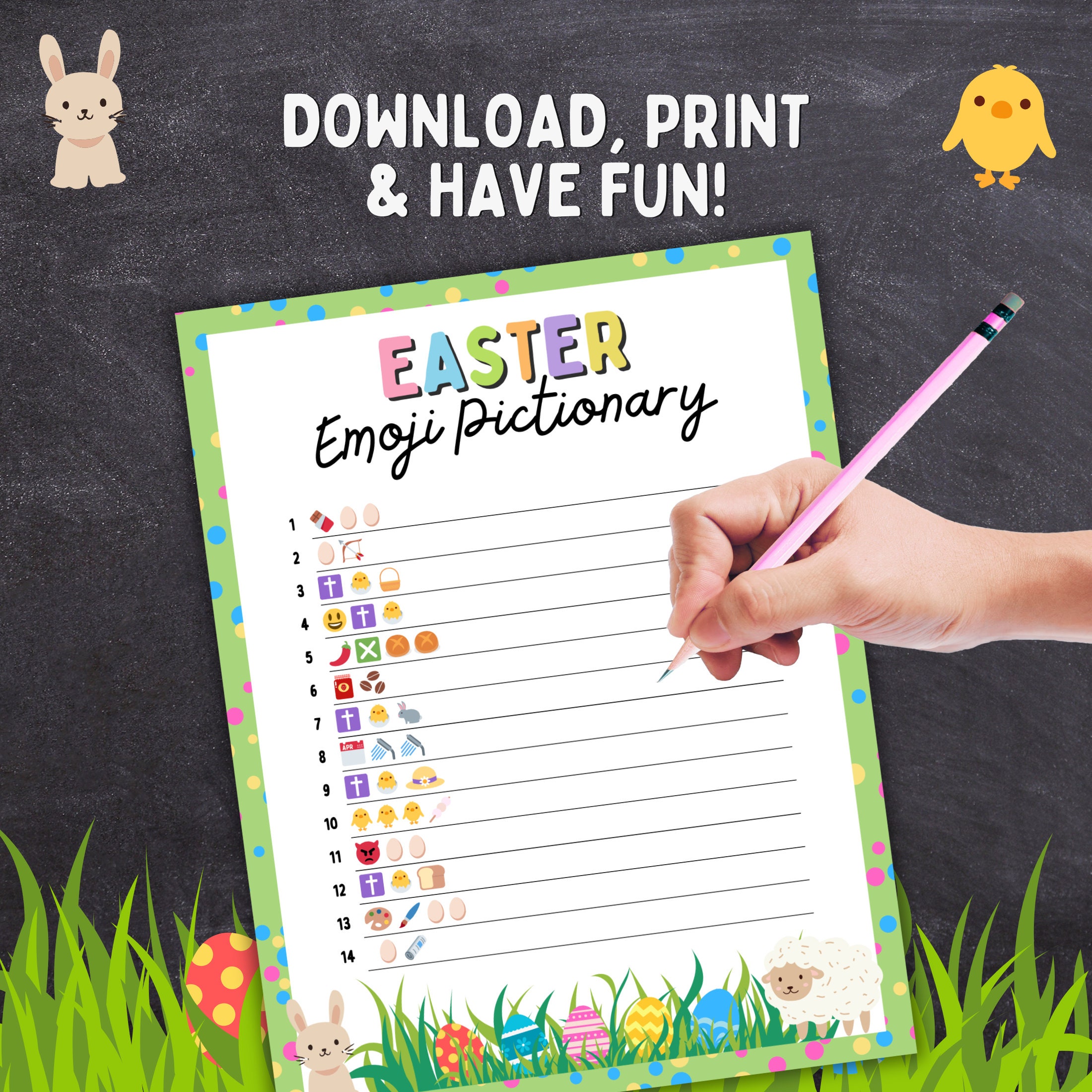 Easter Emoji Pictionary, Printable Easter Game, Easter Party Game ...