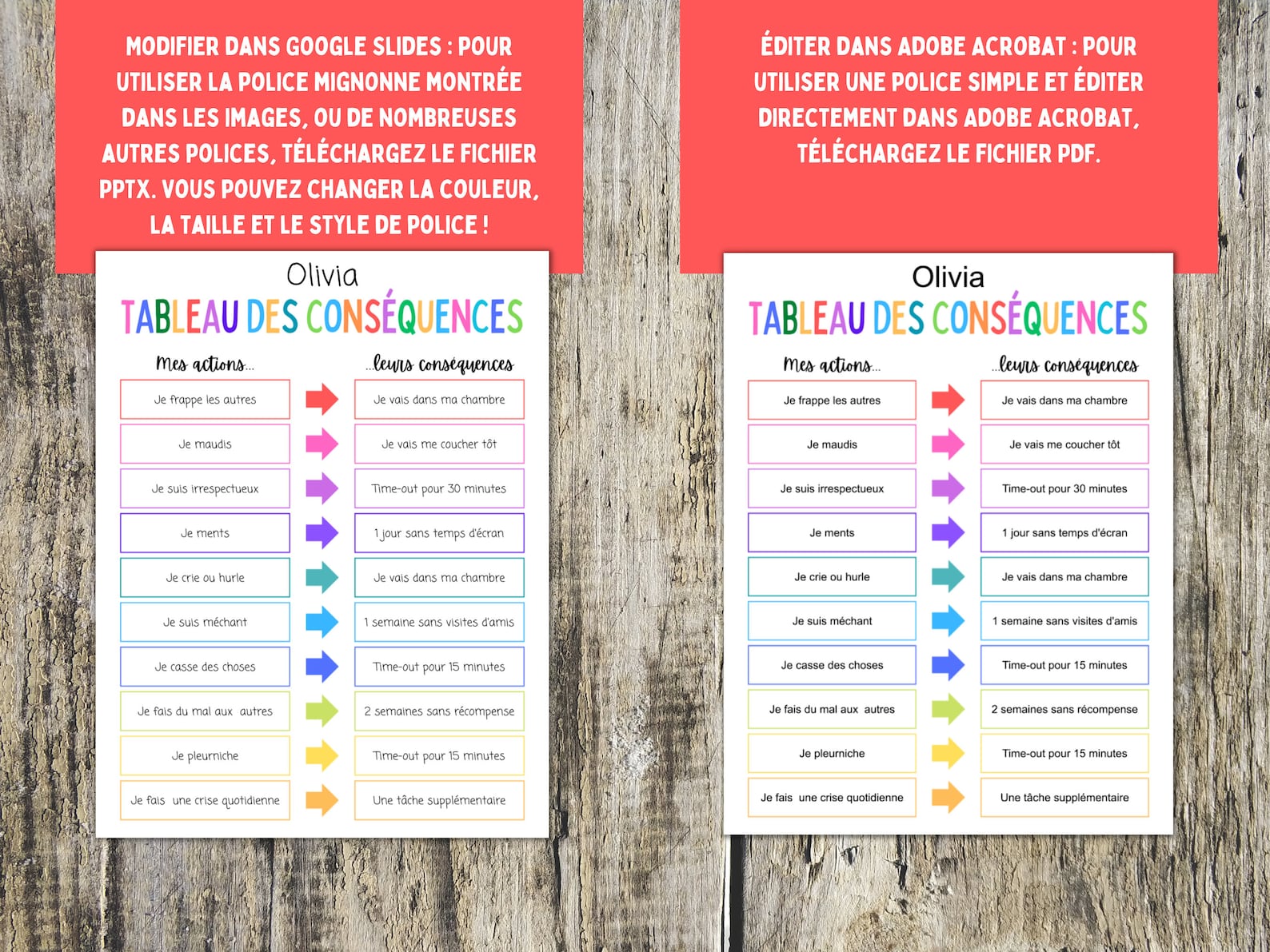 Fichiers Imprimables Pour Enfants: Tableau Des Conséquences, De ...