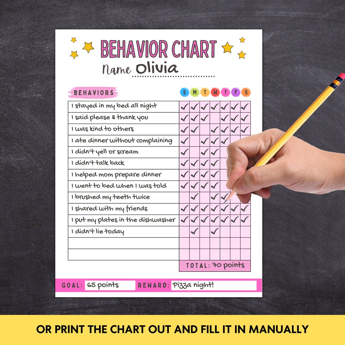 Editable Kids Behavior Chart: Reward System, Responsibility Tracker ...