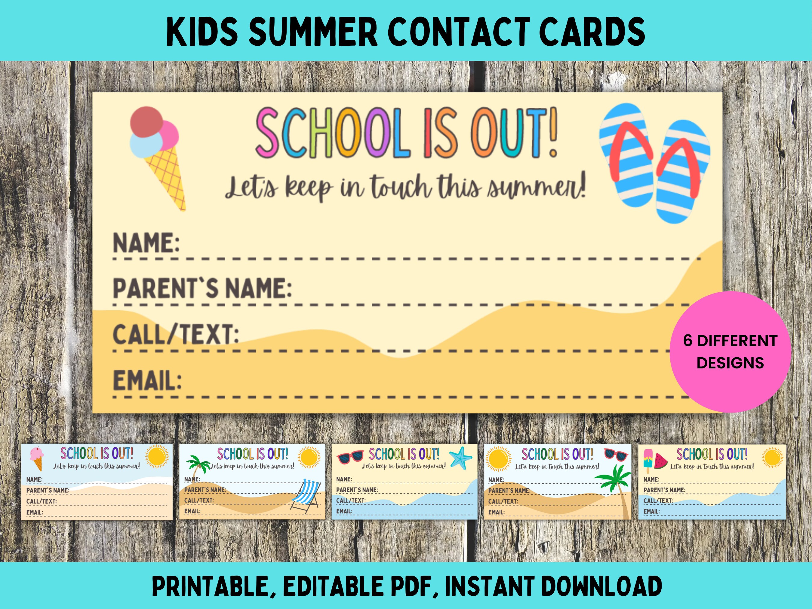 Printable Summer Contact Cards for Kids: Playdate Calling Cards (PDF ...