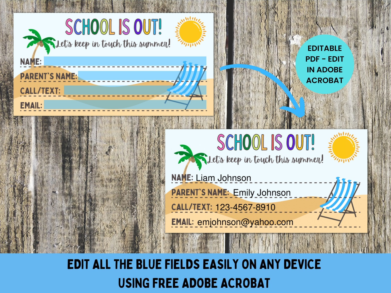 Printable Summer Contact Cards for Kids: Playdate Calling Cards (PDF ...