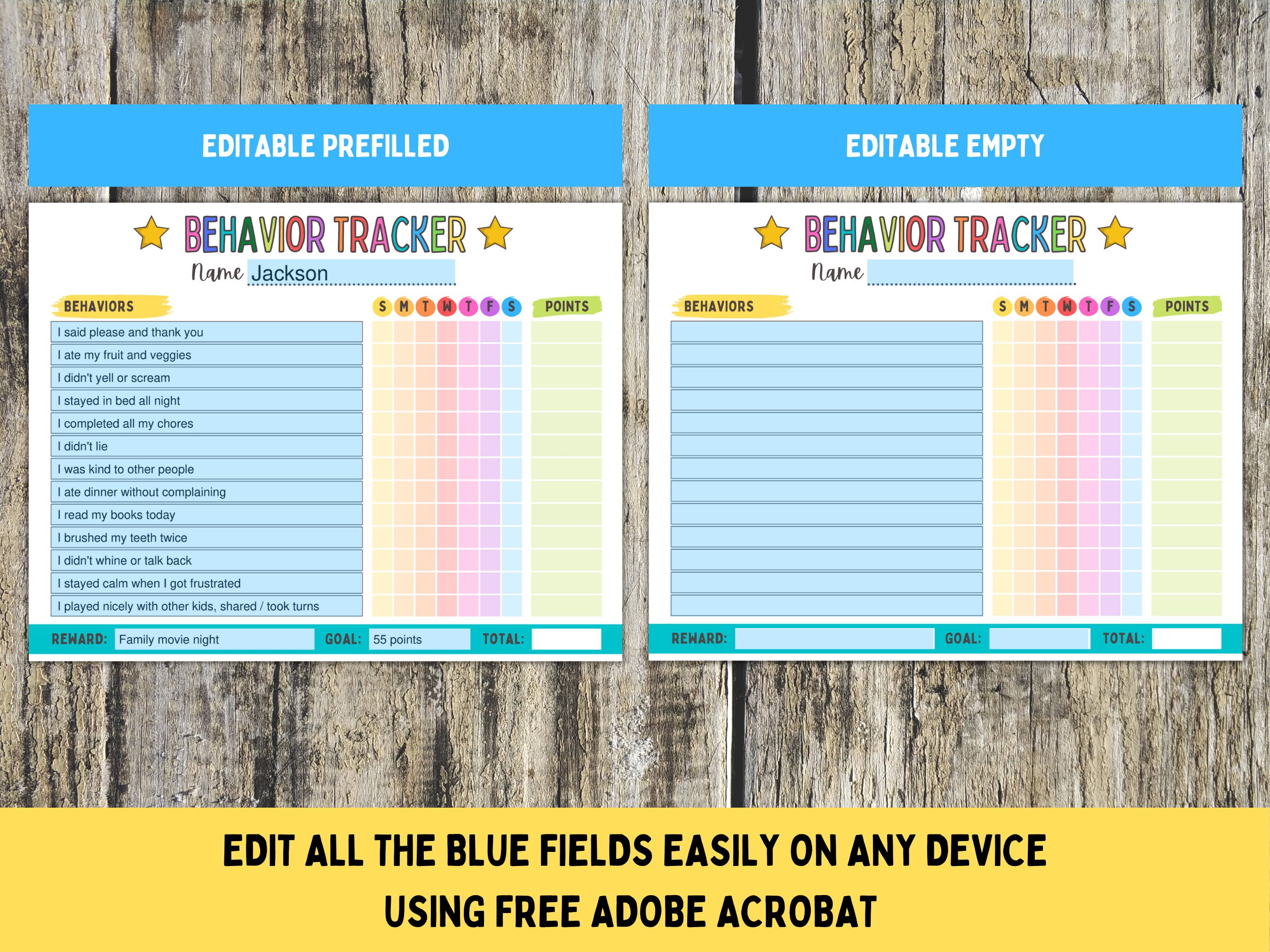 Kids Behavior Chart: Editable Reward Tracker (digital PDF) - Etsy