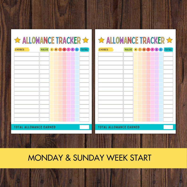 Editable Kids Allowance Chore Chart: Money Reward Tracker (PDF) - Etsy