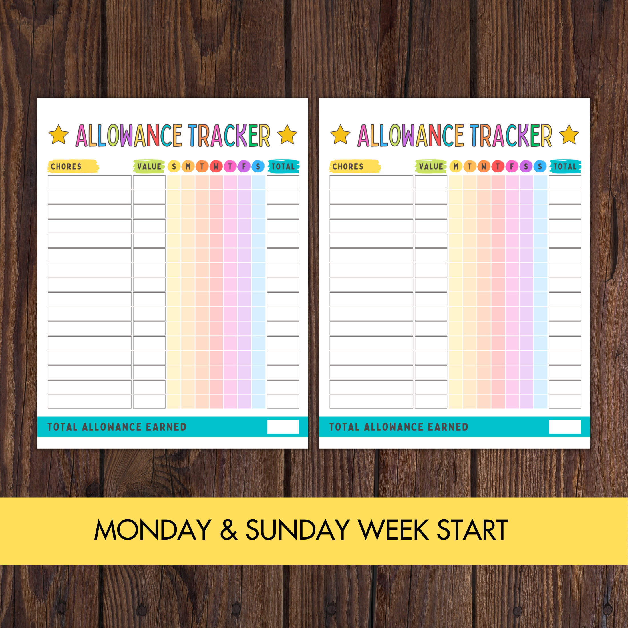 Editable Kids Allowance Chore Chart: Money Reward Tracker (PDF) - Etsy