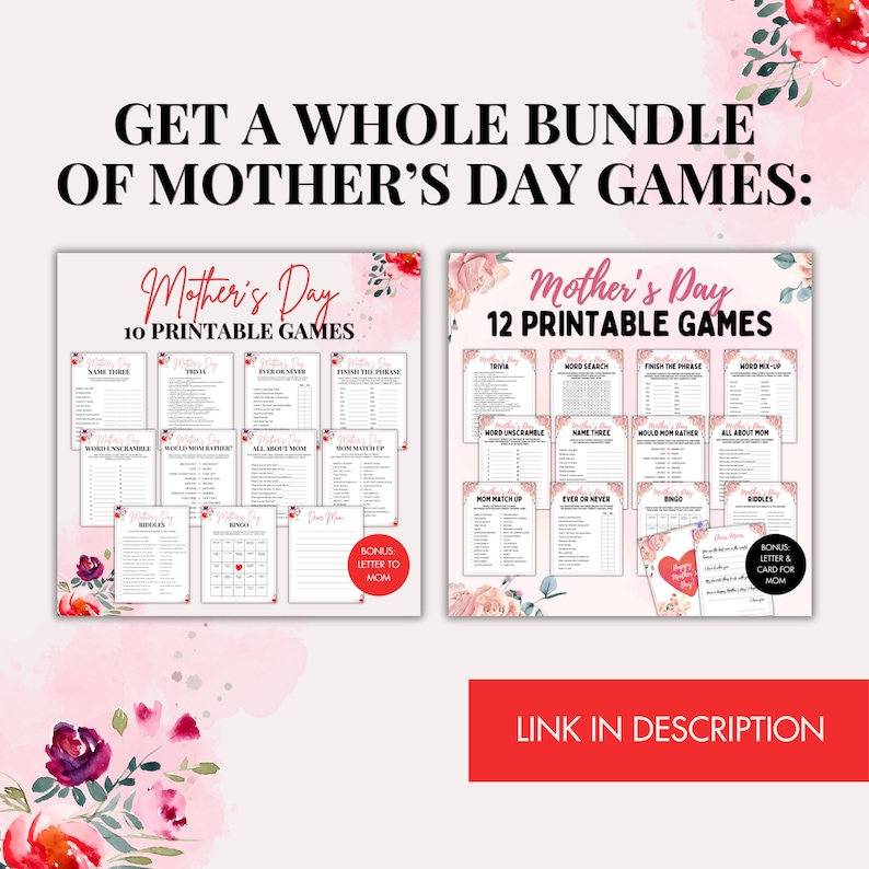 Mothers Day Bingo, Printable Bingo Game, Mothers Day Party Game ...