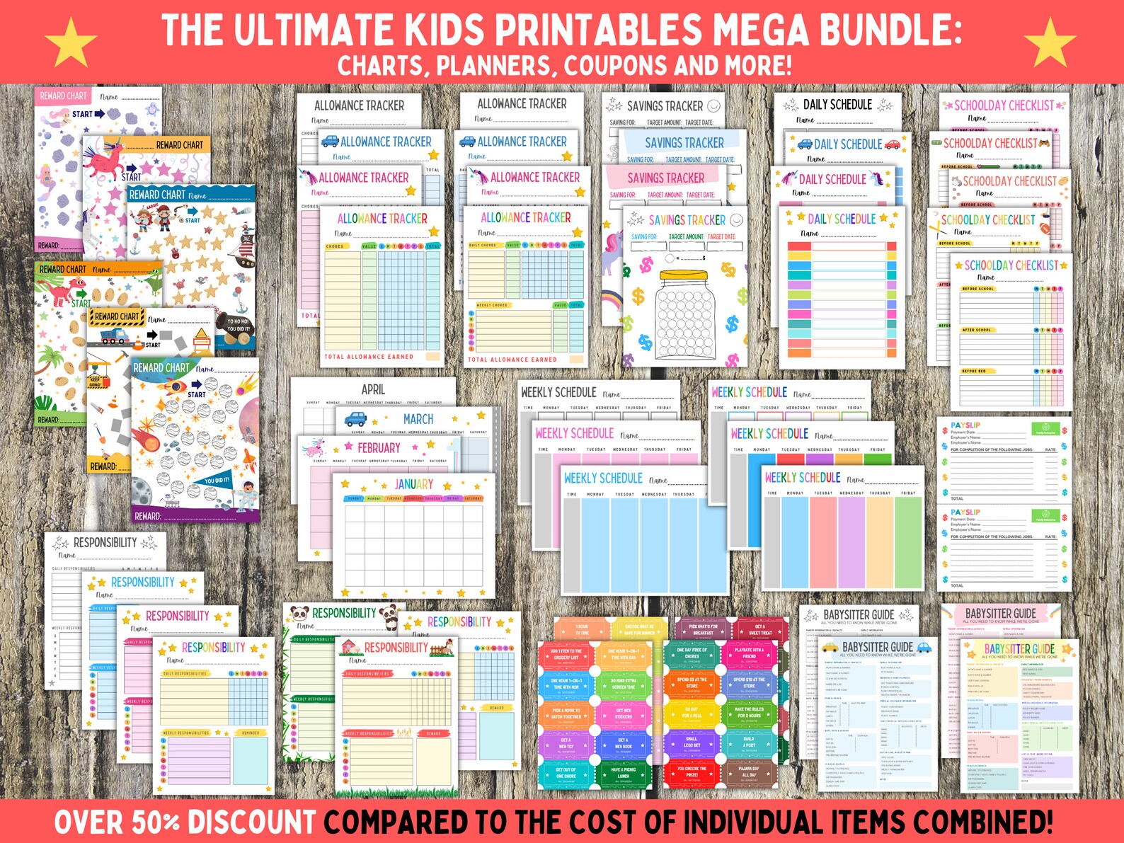 Kids Printable Bundle: Chore Chart, Planner, Babysitter Guide (editable ...