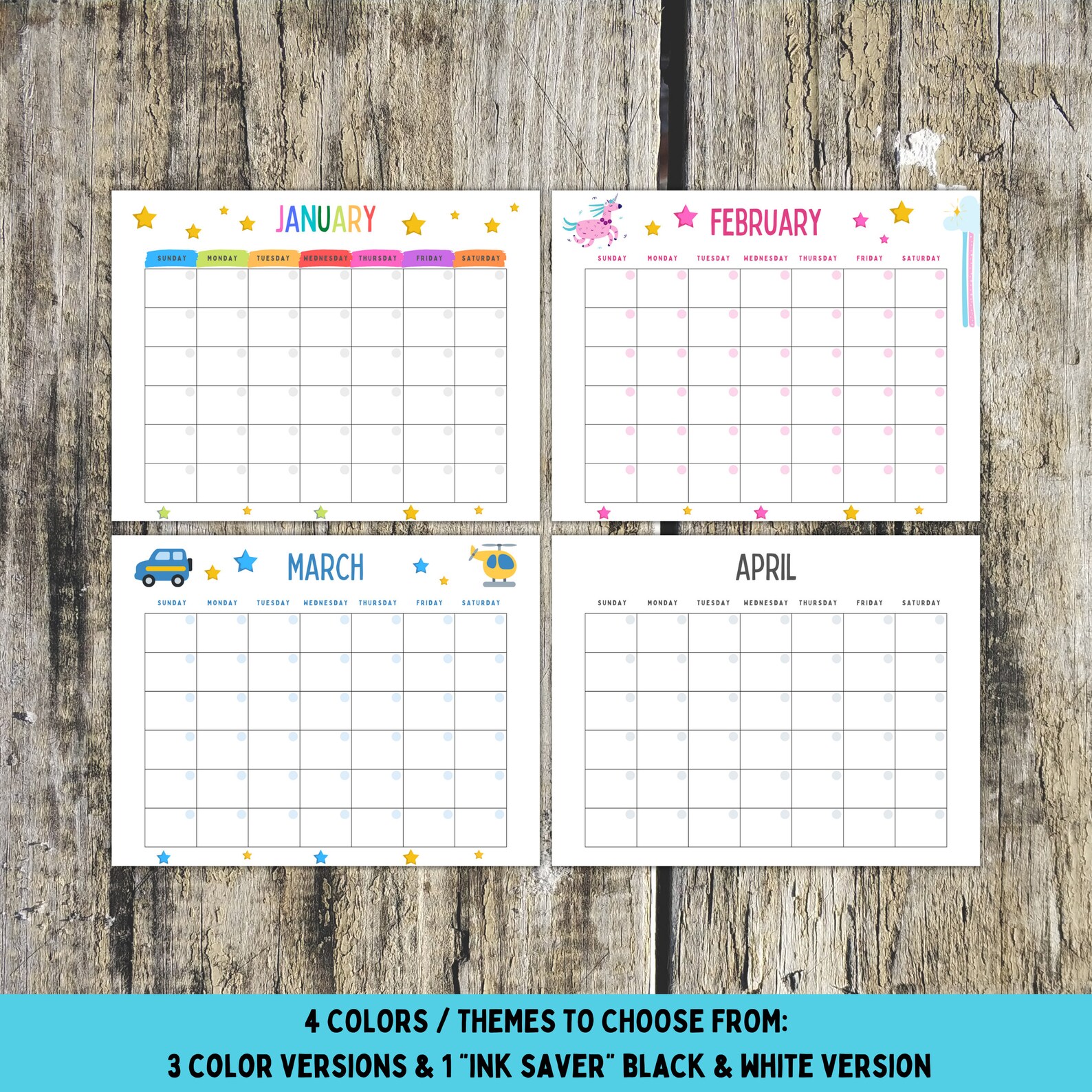Kids Printable Blank Calendar: Editable Monthly Planner (PDF) - Etsy