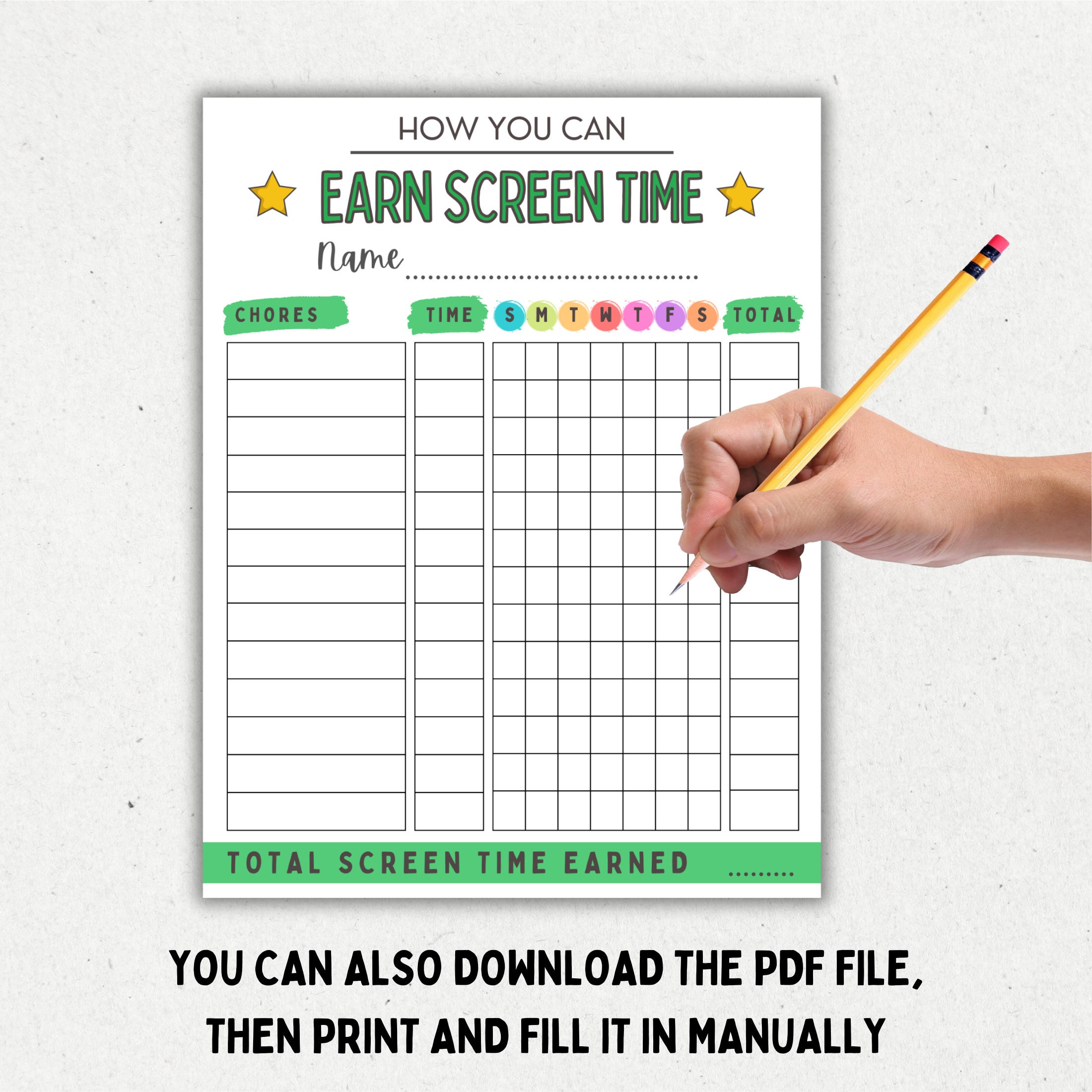 Printable Screentime Checklist, Editable Kids Screen Time Chart, Earn ...