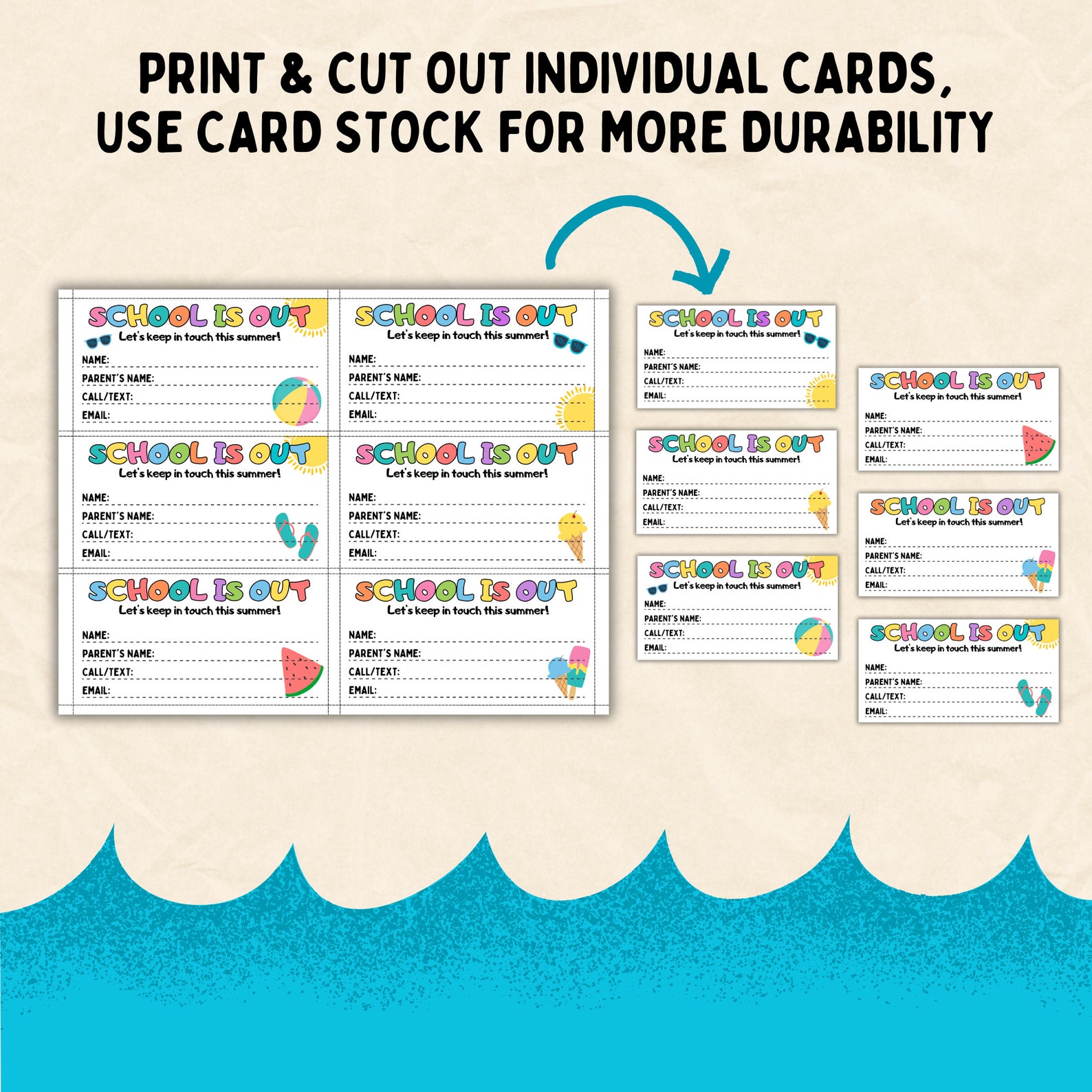 Printable Summer Contact Cards, Editable Kids Play Date Cards, Keep in ...