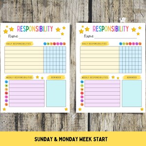Printable Kids Chore Chart: Editable Responsibility Chart (digital PDF ...