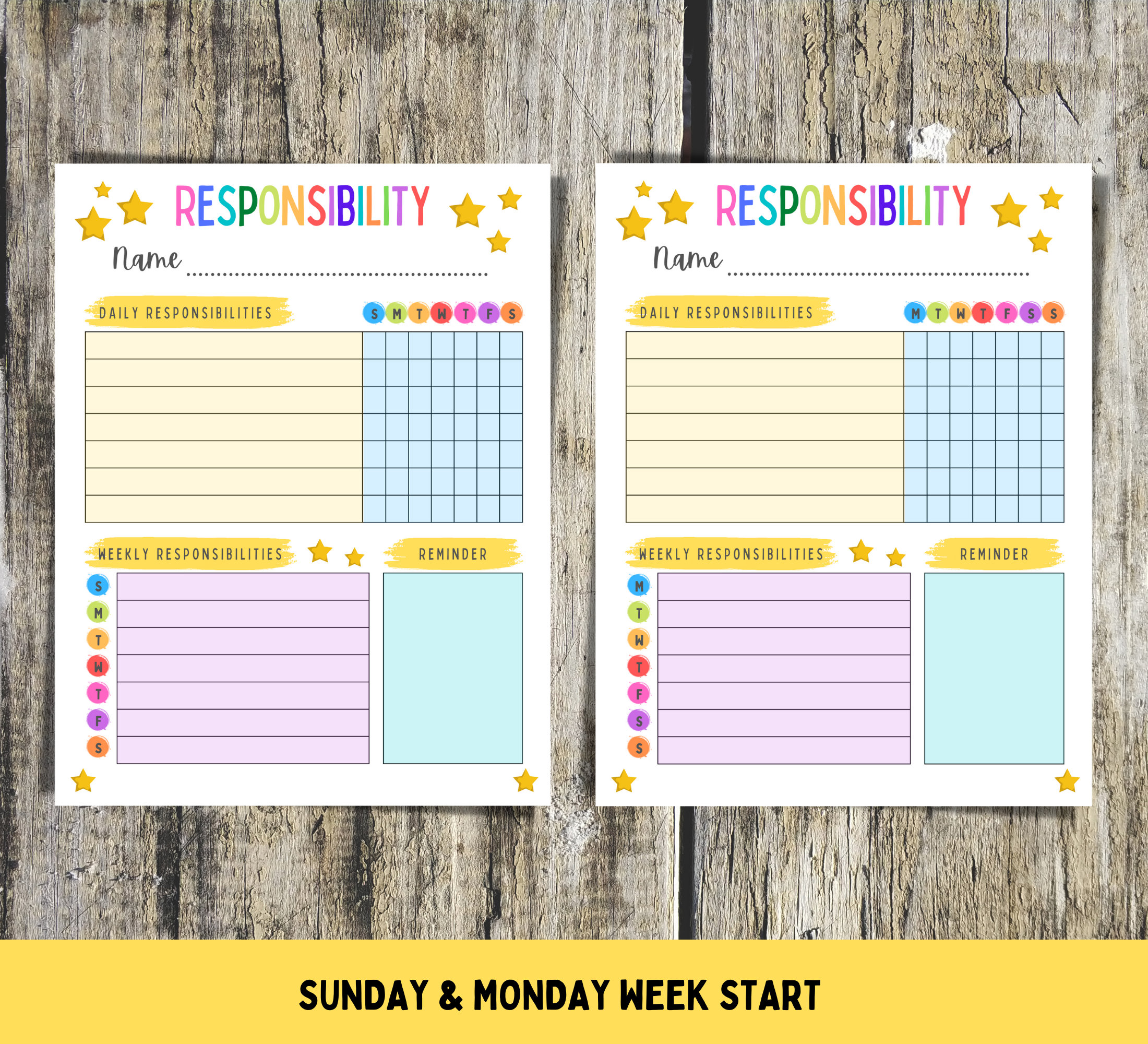 Printable Kids Chore Chart: Editable Responsibility Chart (digital PDF ...