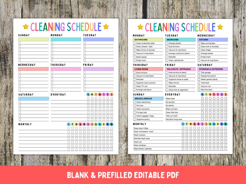 Editable Cleaning Schedule, Printable Cleaning Planner, Weekly Cleaning ...
