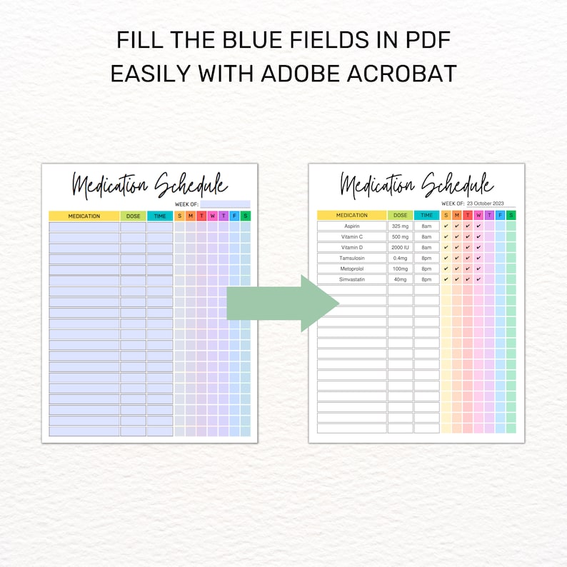 Editable Medication Log, Weekly Medication Schedule, Medicine Intake ...
