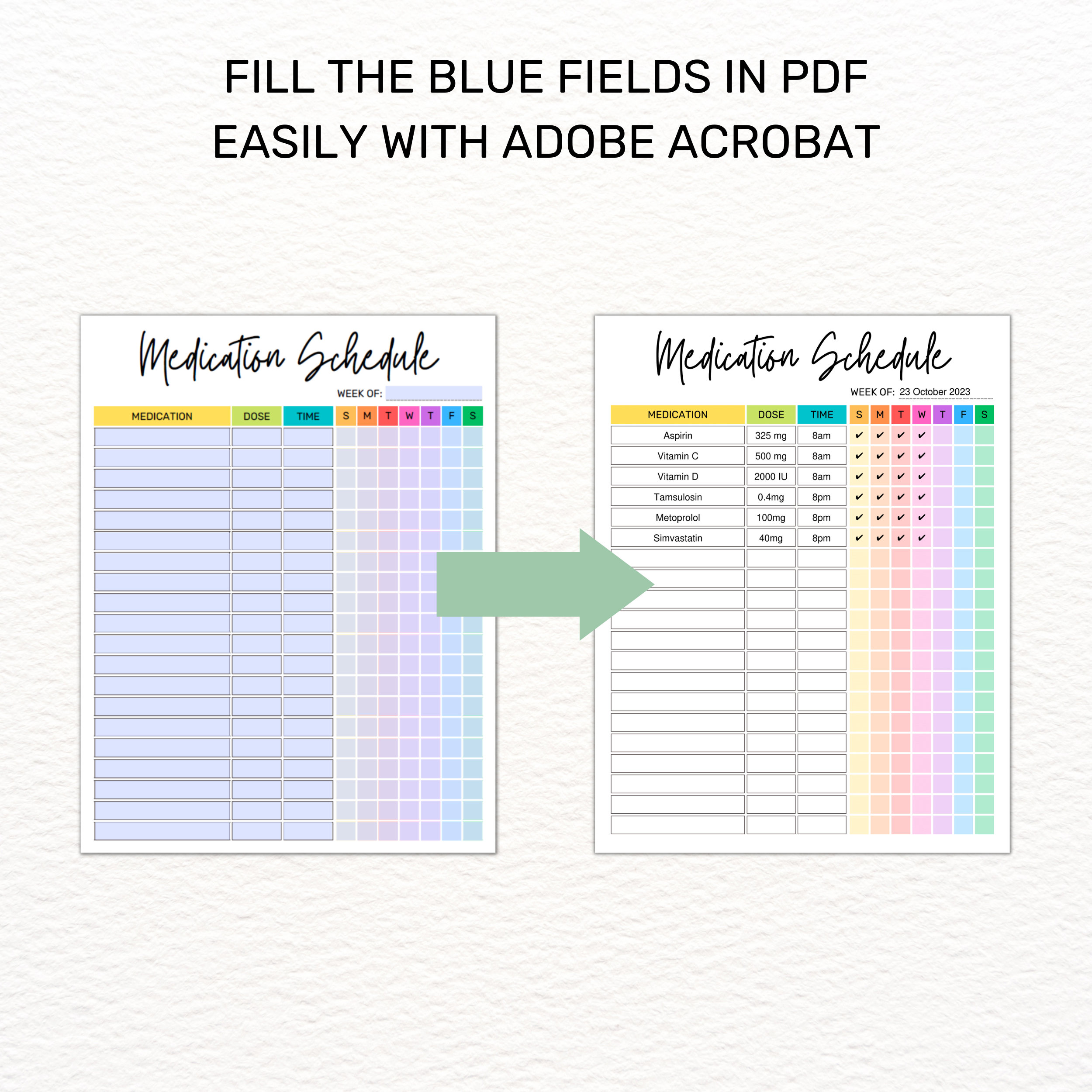 Editable Medication Log, Weekly Medication Schedule, Medicine Intake ...