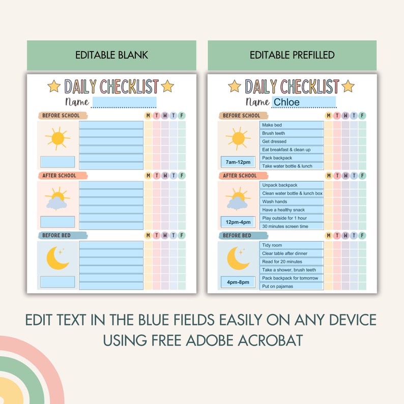 Editable Kids Daily Checklist: Boho Pastel Chore Chart (PDF) - Etsy