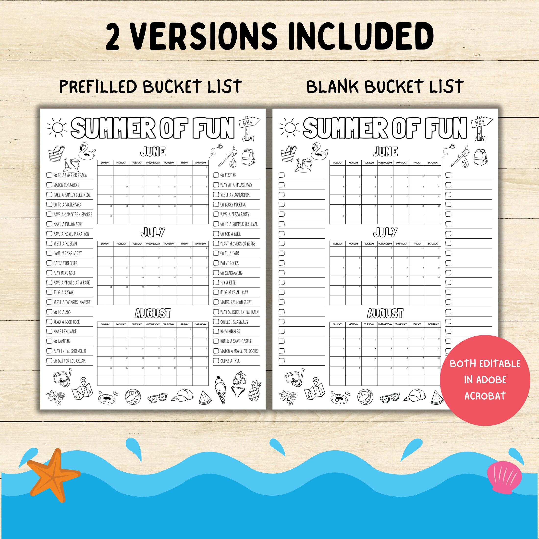 2024 Summer Calendar, Coloring Summer Calendar Poster, Printable Kids ...