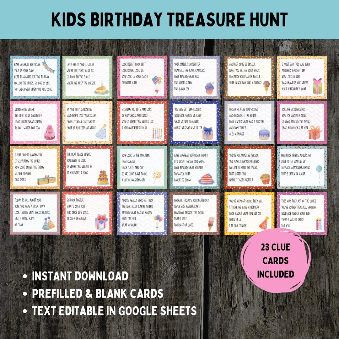 Chasse au trésor pour anniversaire d'enfant, Indices modifiables de ...