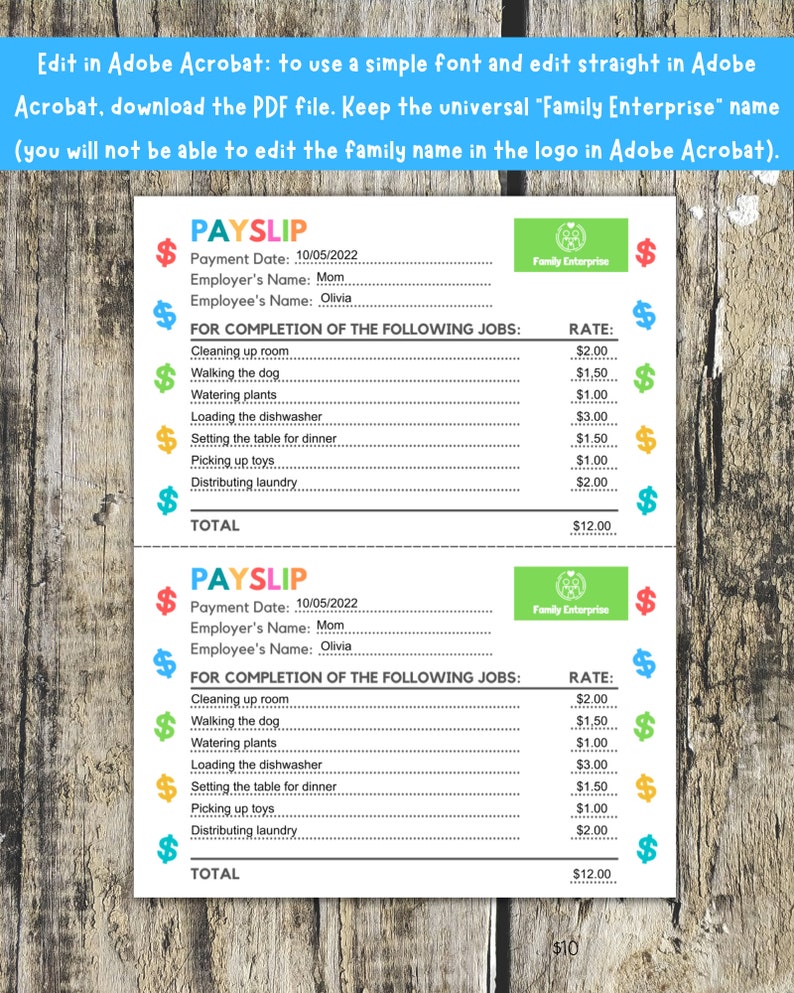 Editable Payslip for Kids Printable Kids Paycheck Stub - Etsy