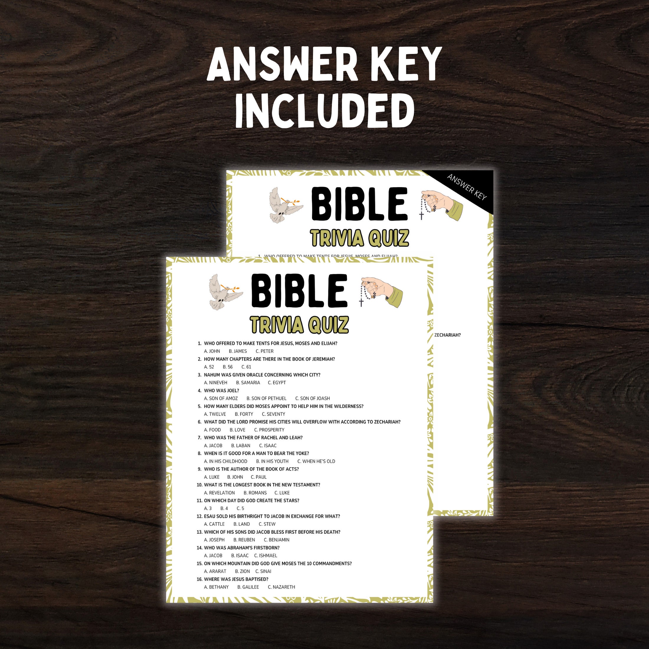 Bible Trivia Quiz, Bible Game, Family Game Night, Bible Trivia Game ...