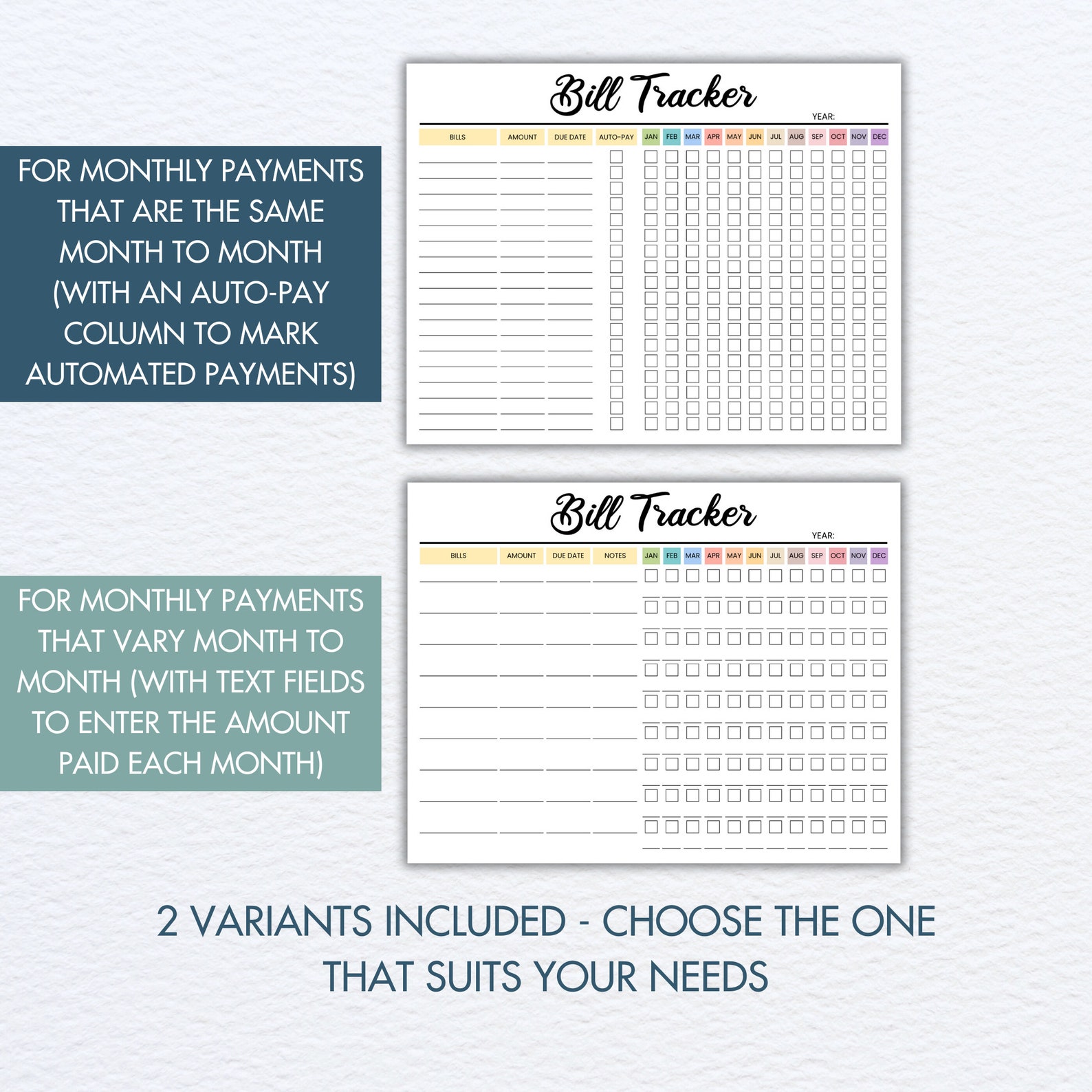 Printable Monthly Bill Tracker: Editable Payment Log (PDF) - Etsy